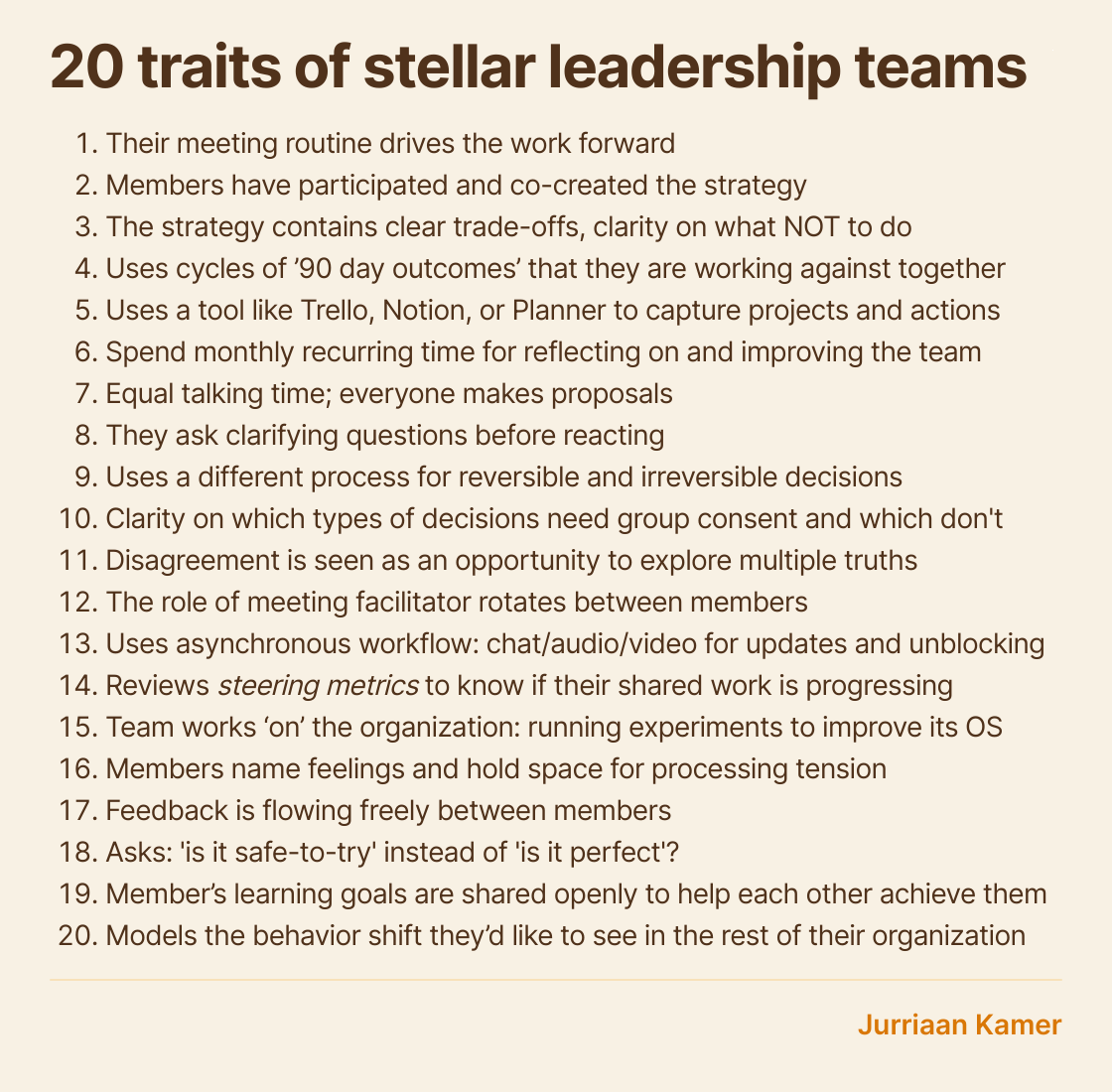20 traits of stellar leadership teams - by Jurriaan Kamer