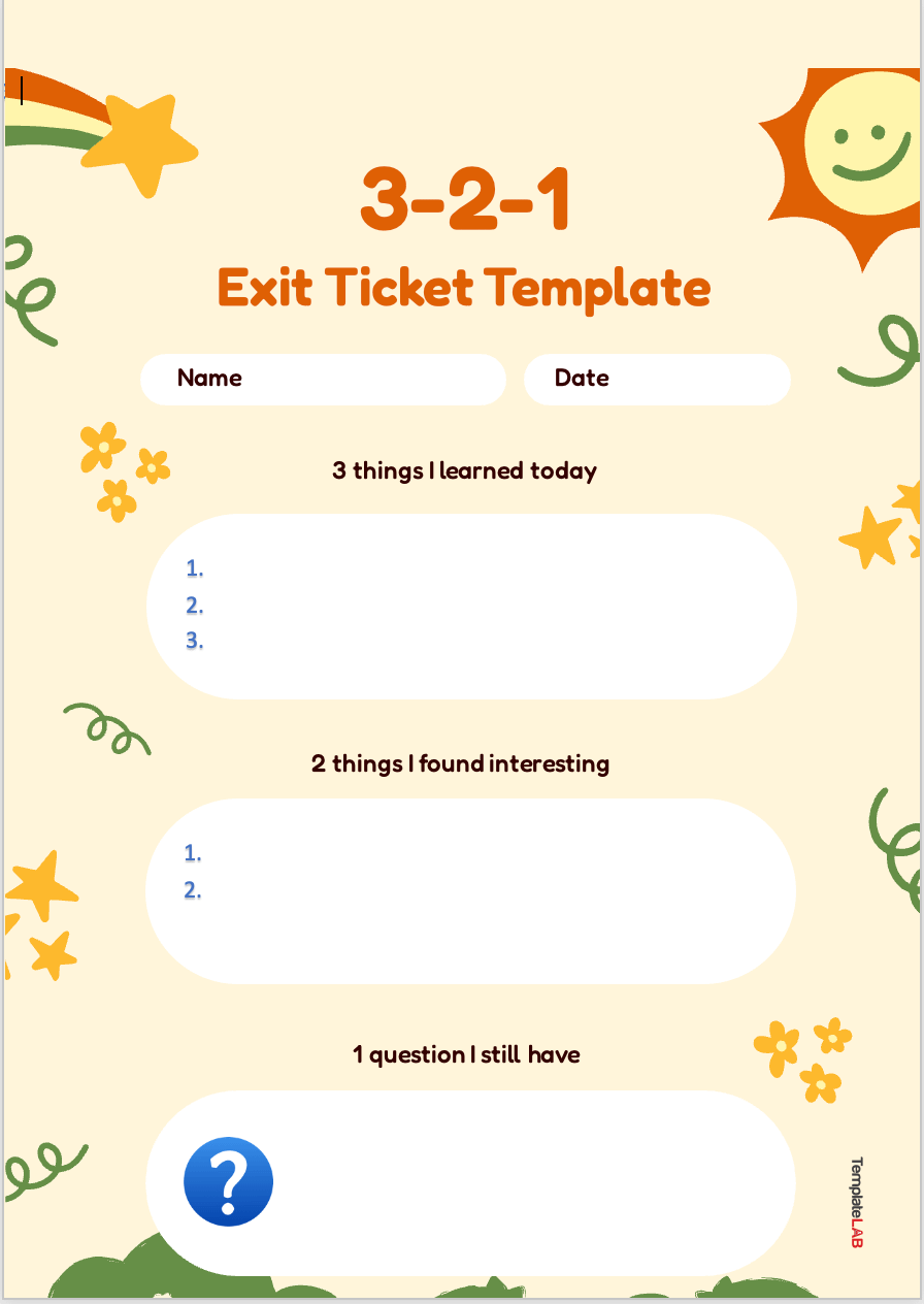 3-2-1 Reflection and Assessment Exit Ticket • Buttondown