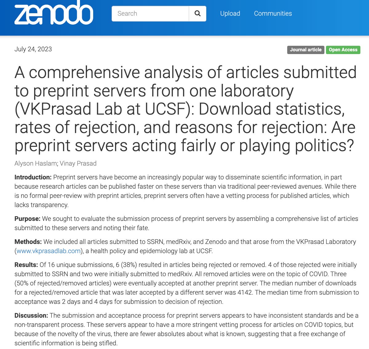 Preprint Servers have Repeatedly Censored our Work on COVID-19 Policy