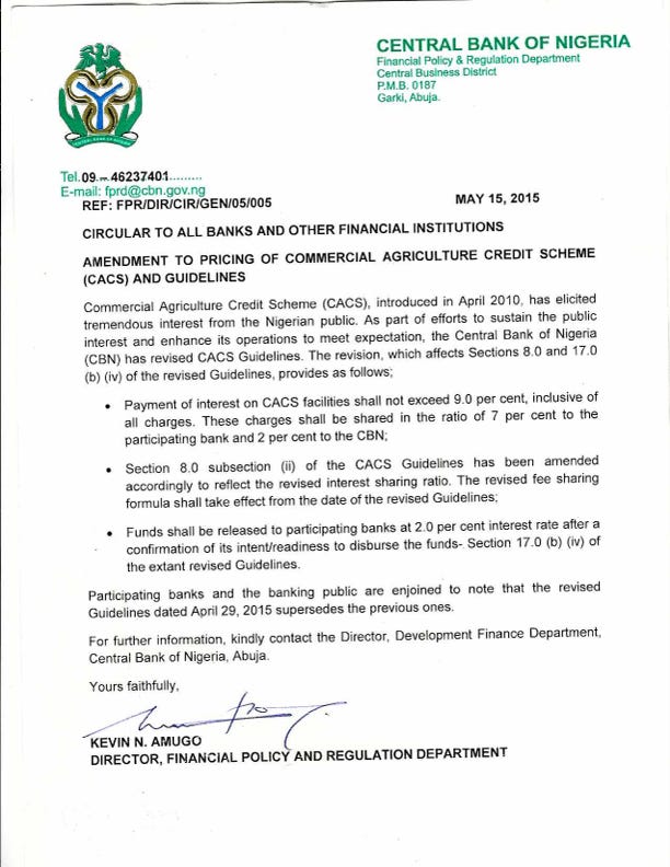 Alert: Central Bank of Nigeria Circular FPR/DIR/CIR/GEN/05/005