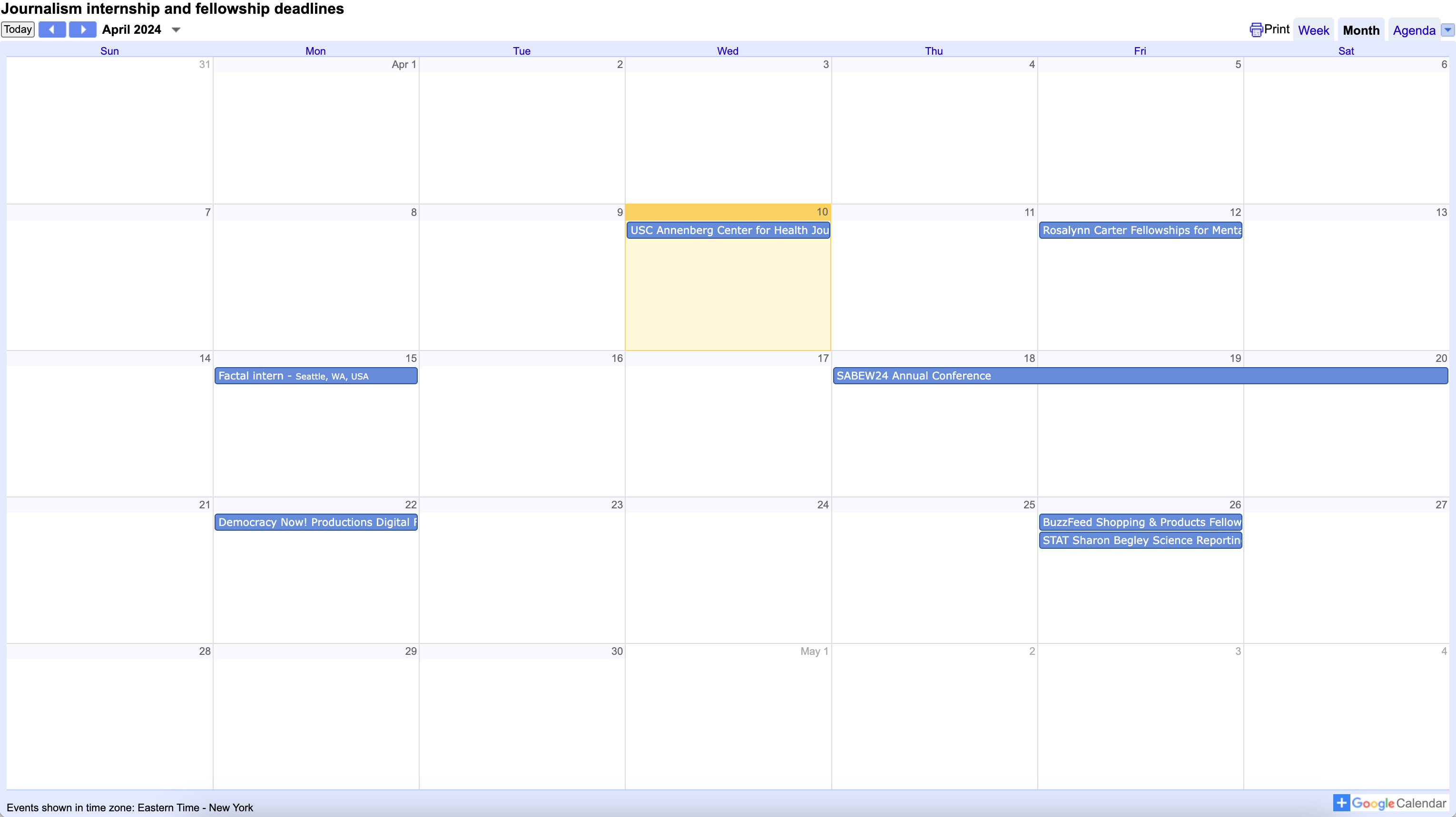 A *free* calendar for paid internships and fellowships