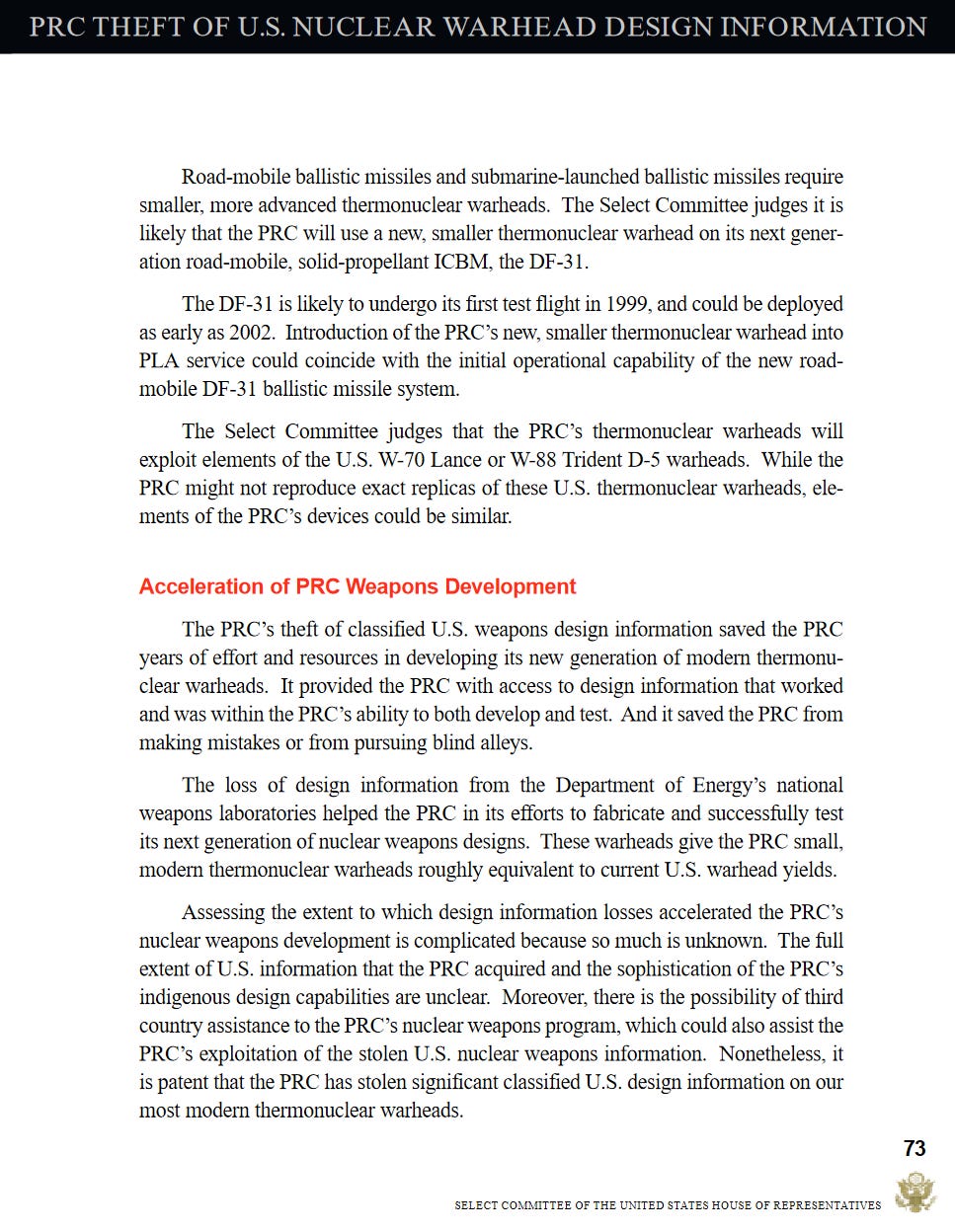US House Of Representatives: PRC (Chinese) Theft Of U.S. Thermonuclear ...