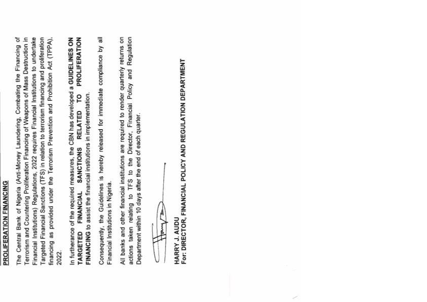 Alert: Central Bank of Nigeria Circular FPR/DIR/PUB/CIR/001/062