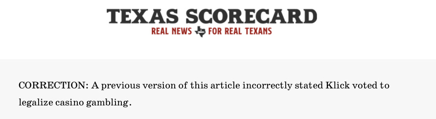 Texas Scorecard Acknowledges It Lied About Klick (Sort Of) - The Texas ...