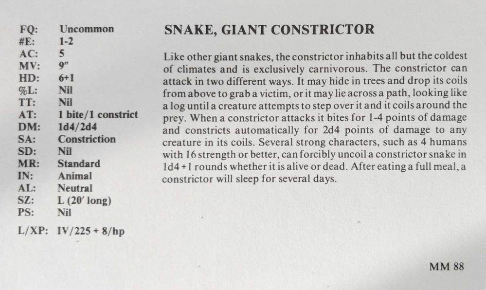 Dungeons & Dragons Monster Cards – Giant Constrictor Snake