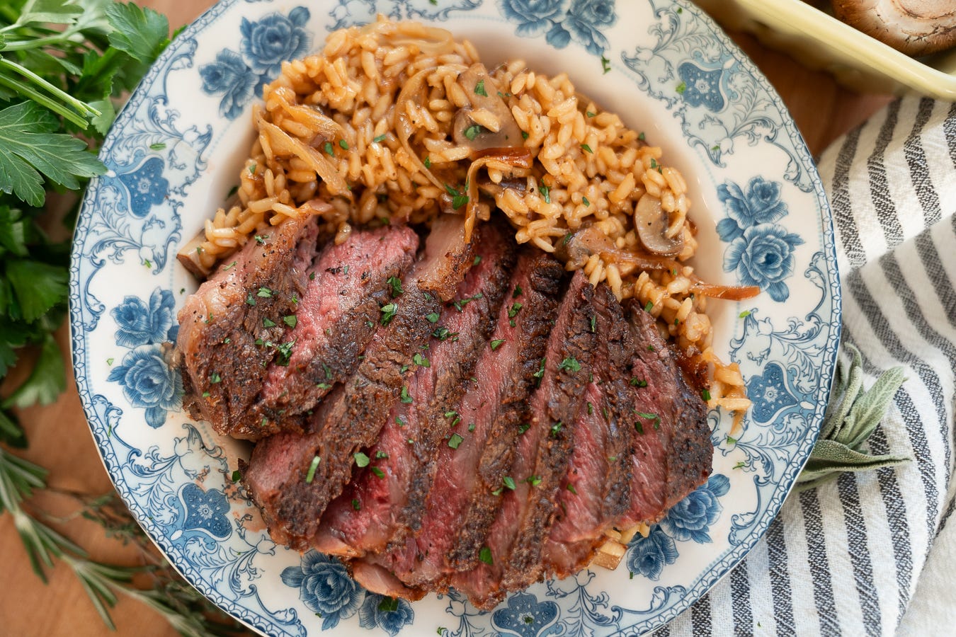 Ribeye Steak with French Onion Mushroom Risotto