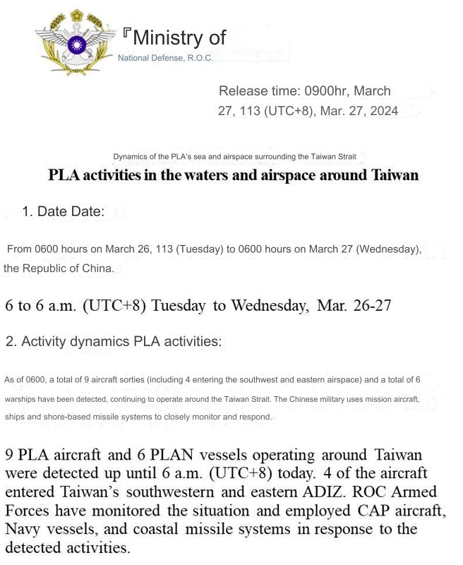 24 Chinese Military Aircraft, 6 PLAN Vessels spotted Around Taiwan ...