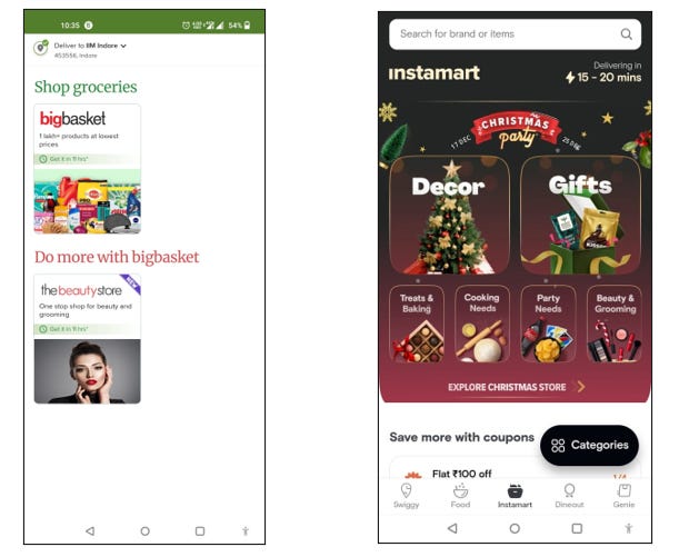 UI Comparison: BigBasket vs Swiggy Instamart