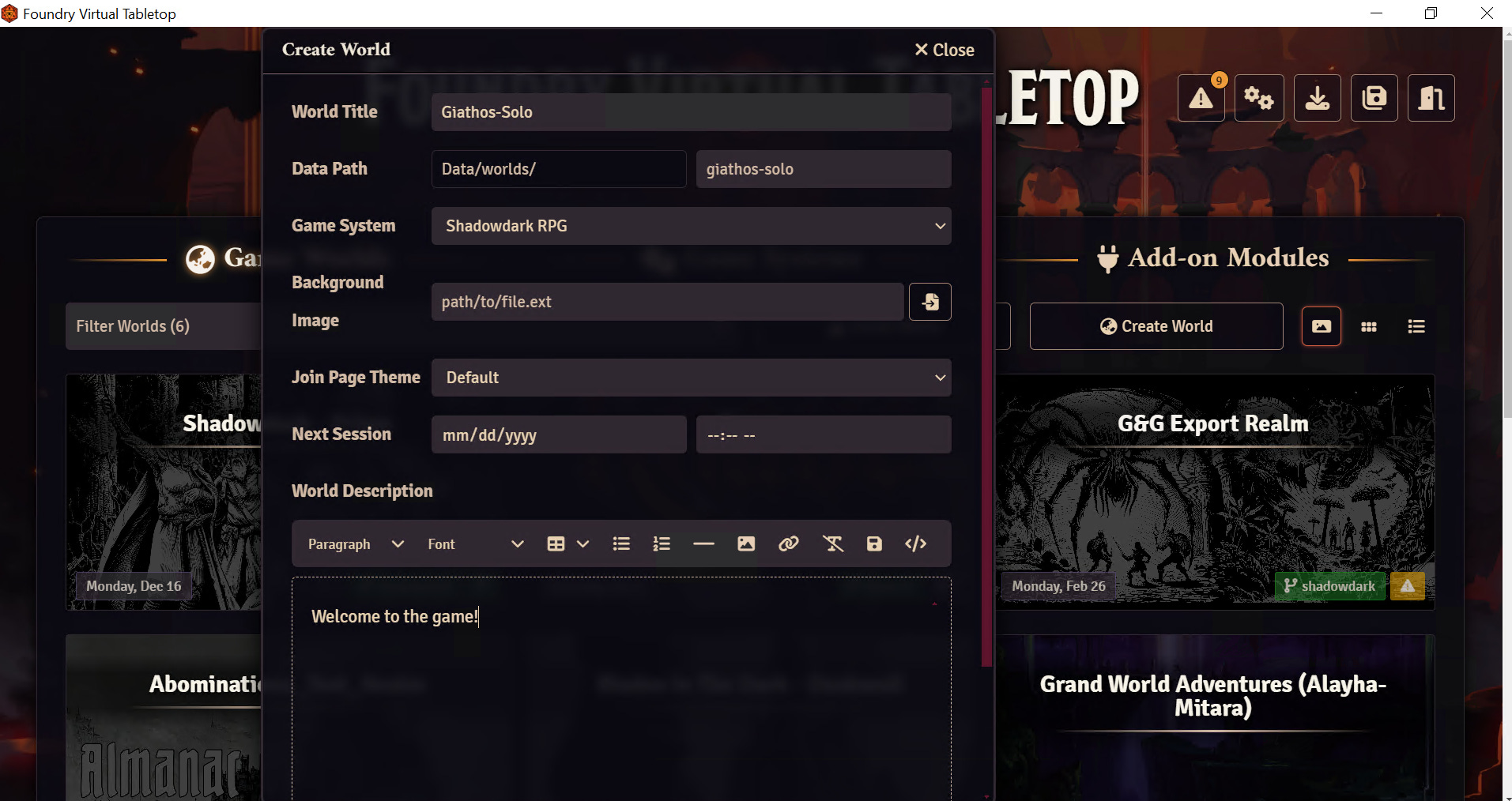 Setup A Game World In Foundry Virtual Tabletop