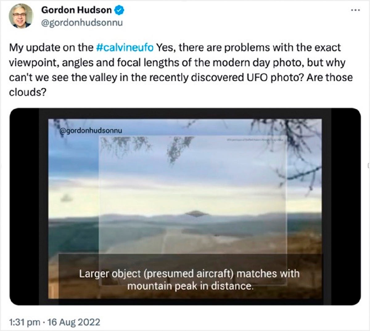 Is the Calvine UFO actually a distant mountaintop peeking through the mist?
