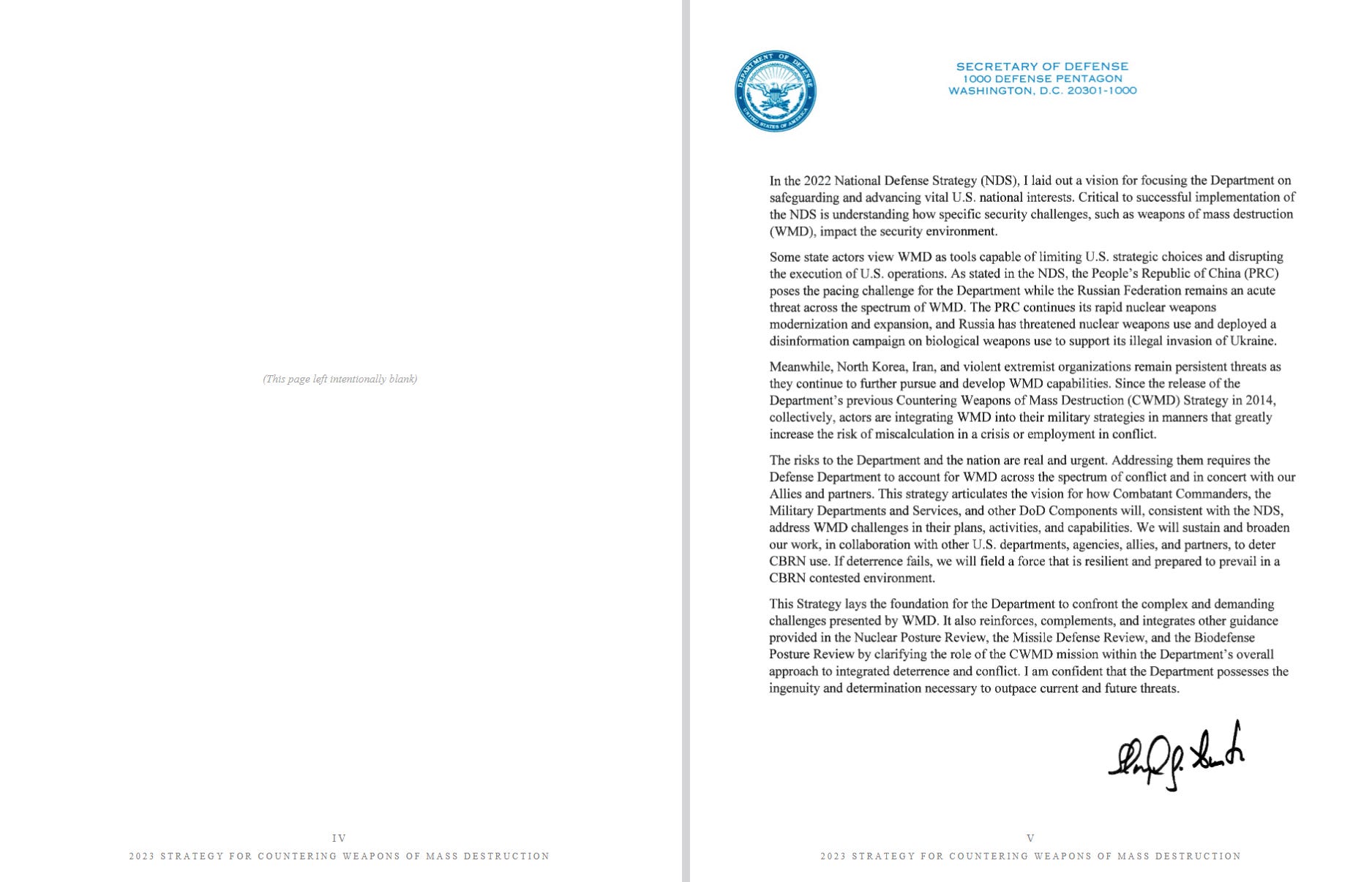 DOD Announces Release of 2023 Strategy for Countering Weapons of Mass ...