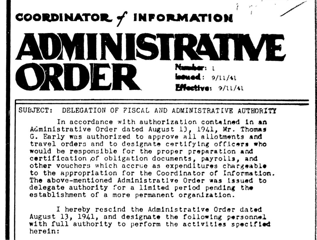 OSS - ADMINISTRATIVE ORDER FROM THE COORDINATOR OF INFORMATION ...