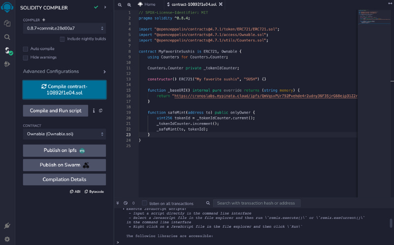 Cronos developer series: create & deploy a smart contract with OpenZeppelin Wizard and Remix…