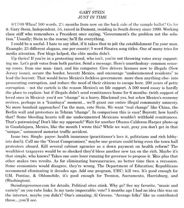 Vote Gary Stein For New Jersey Governor RIGHT NOW