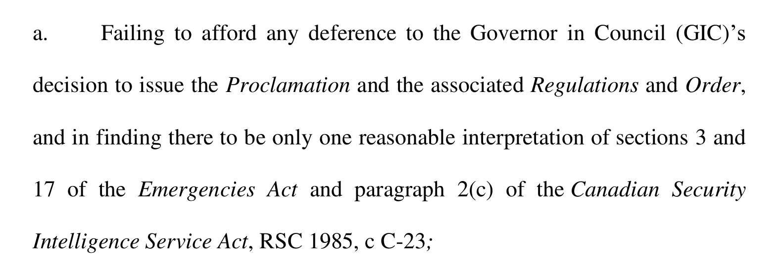 Canada govt's Notice of Appeal in the Emergencies Act case