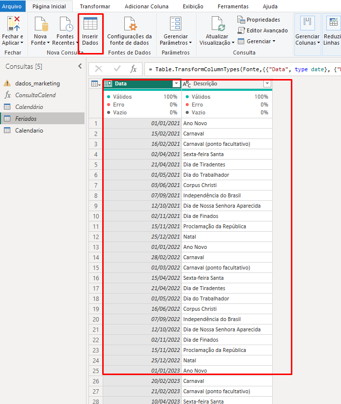 Criando uma tabela calendário com linguagem M