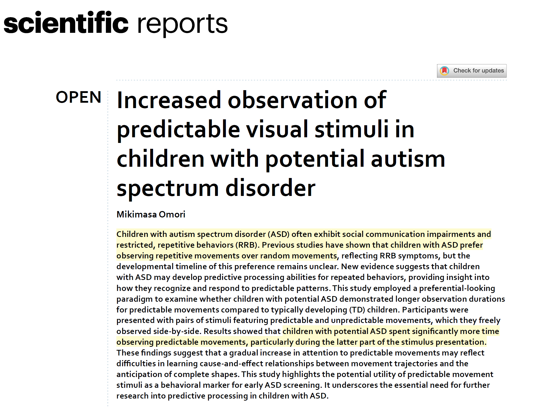BREAKING--Predictable Visual Stimuli as an Early Indicator for Autism ...