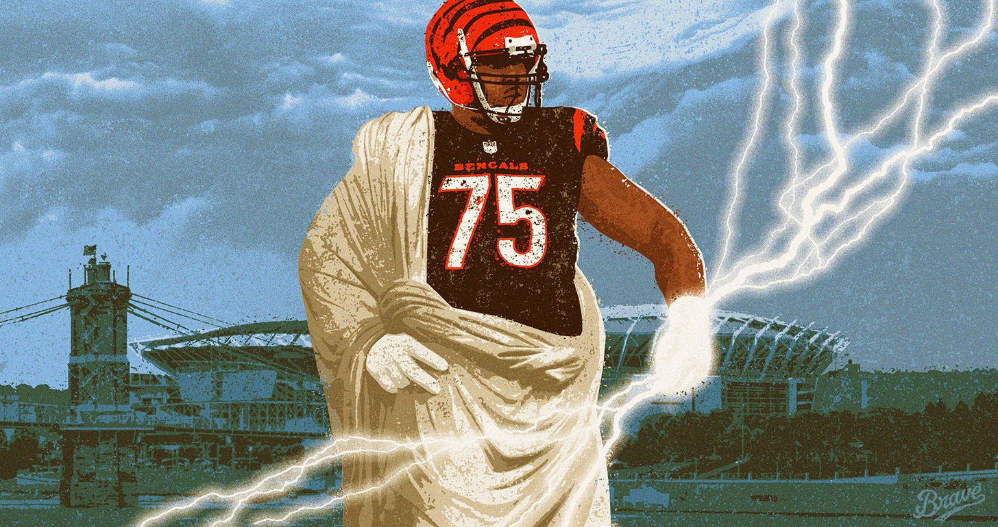 Orlando Brown Jr., son of 'Zeus,' was built for the storm