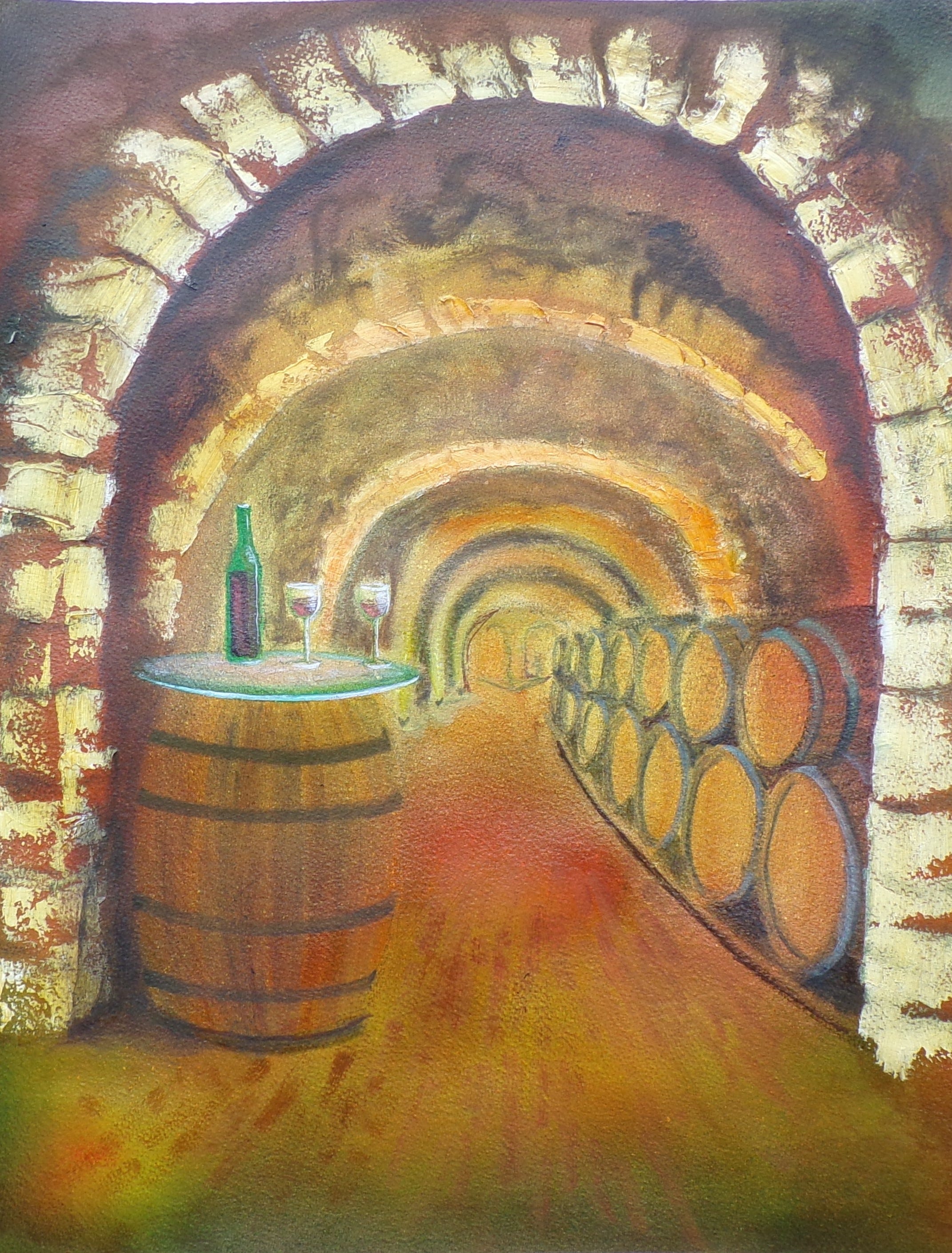 Wine Cave Barrel Tasting - by Debra Vance Art