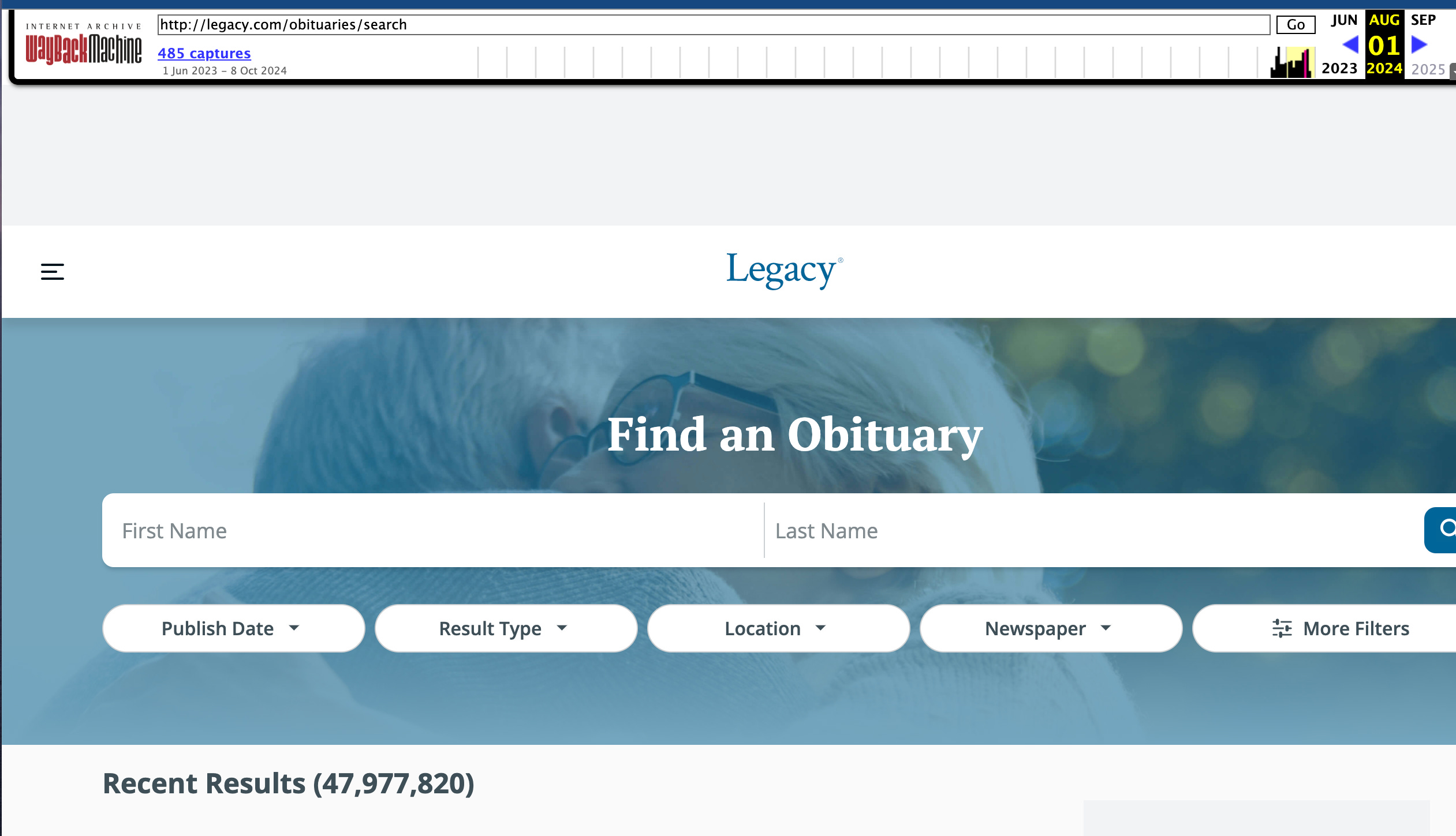 August 2024: Wayback Machine/Legacy.com analysis