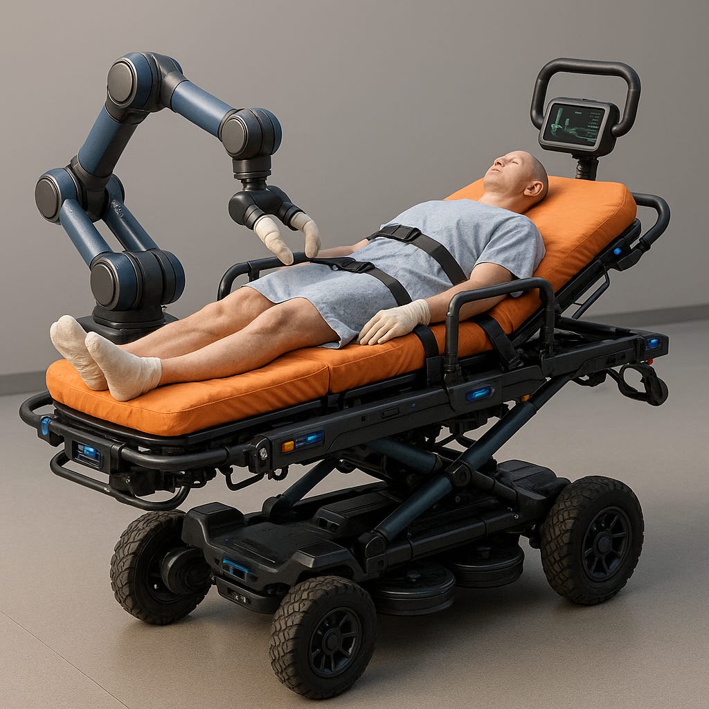 Autonomous and Manual Hybrid Stretcher: Ground or Hover Mobility