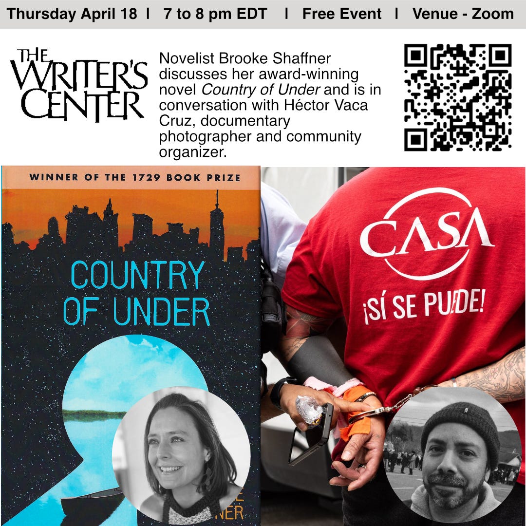 Virtual event tomorrow 4/18 @ 7 pm ET, Rumpus interview, two NYC events ...