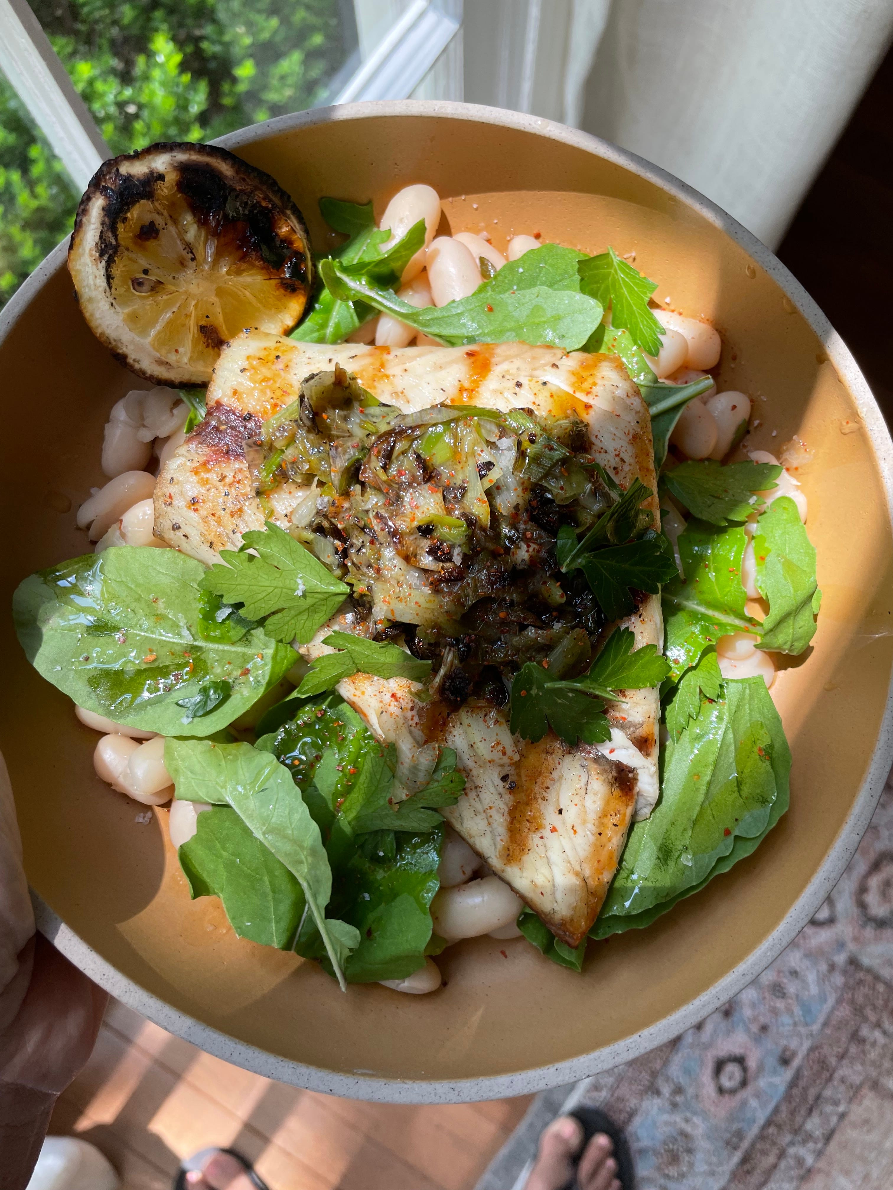 Grilled Fish with Charred Scallion and Lemon Salsa Verde