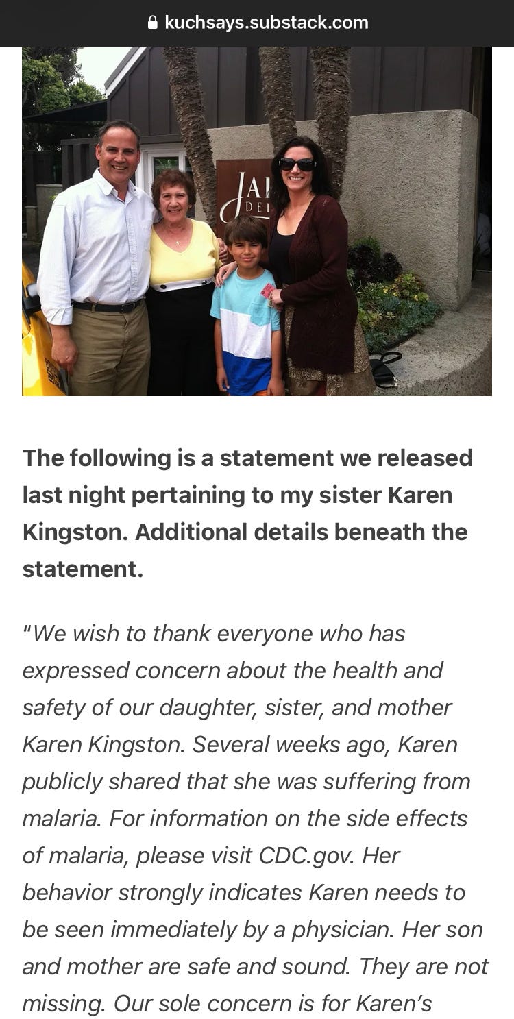 Karen Kingston's Brother Ron Leaves a Public Statement