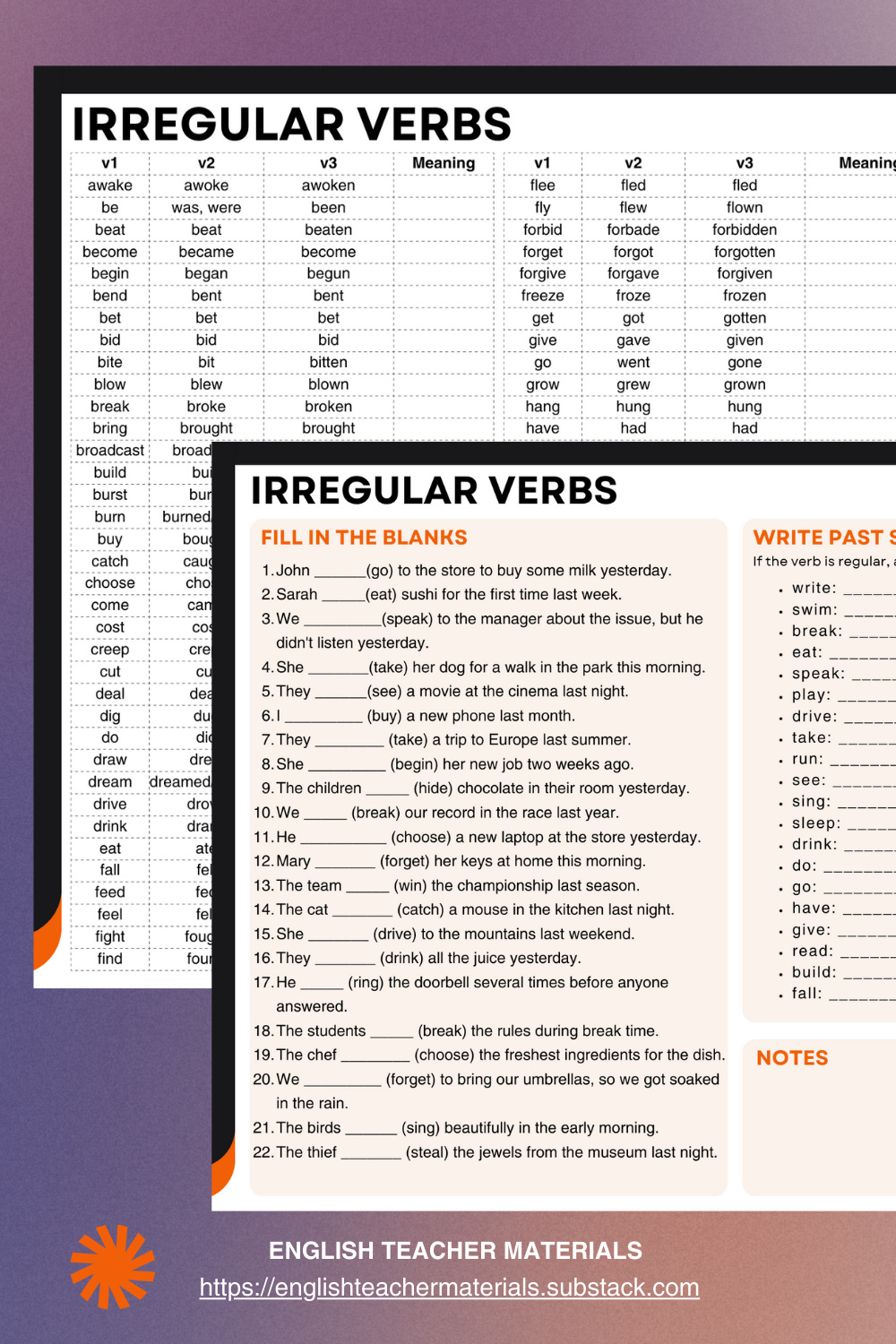 Irregular Verbs List - by Ömer - English Teacher Materials