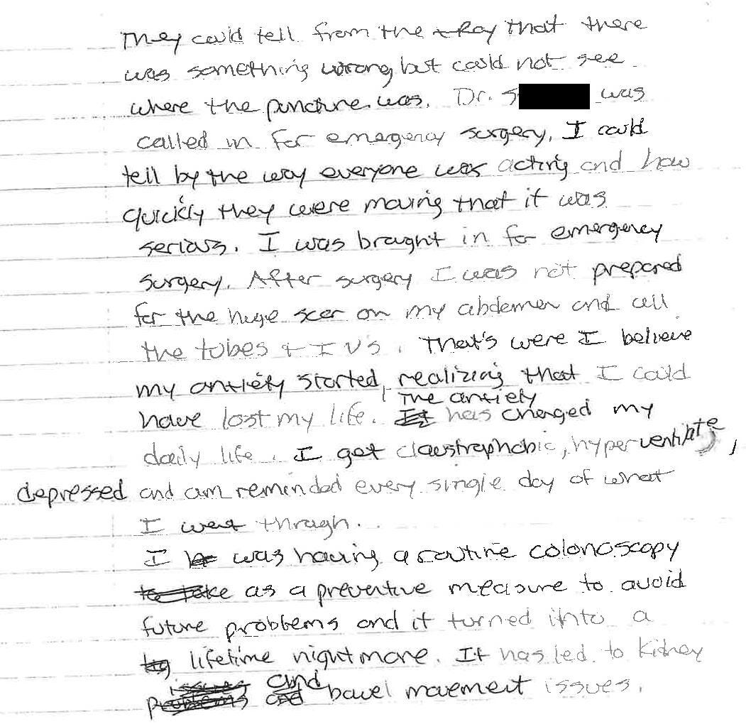 Colonoscopy Perforation [Handwritten Patient Notes]