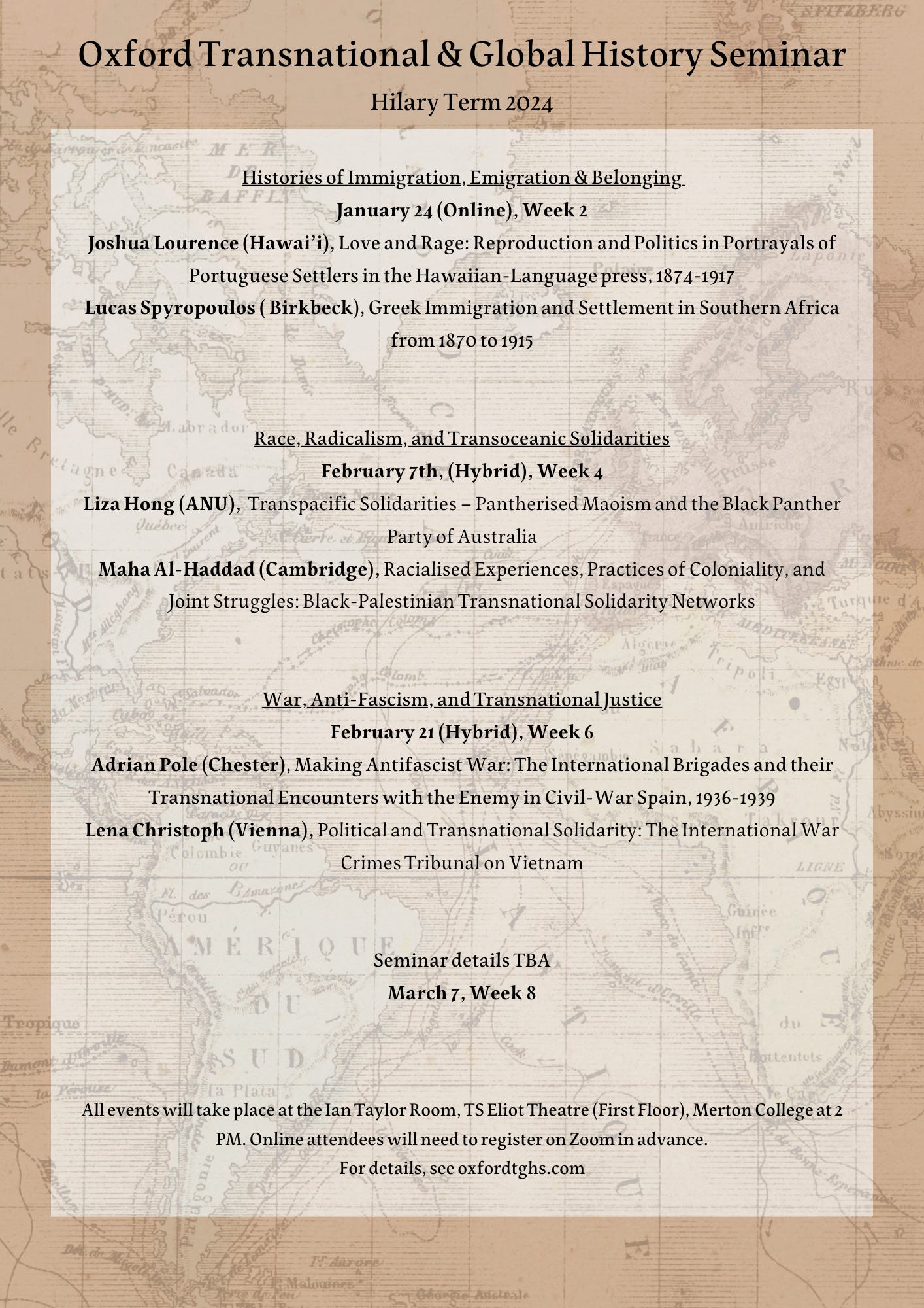 Term card for Hilary Term and details about our first seminar of term ...