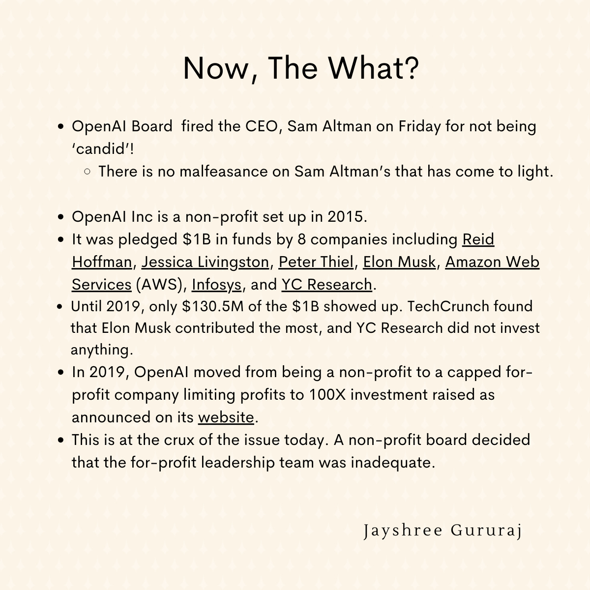 The OpenAI Leadership Fiasco - by Jayshree Gururaj The OpenAI Leadership Fiasco - by Jayshree Gururaj