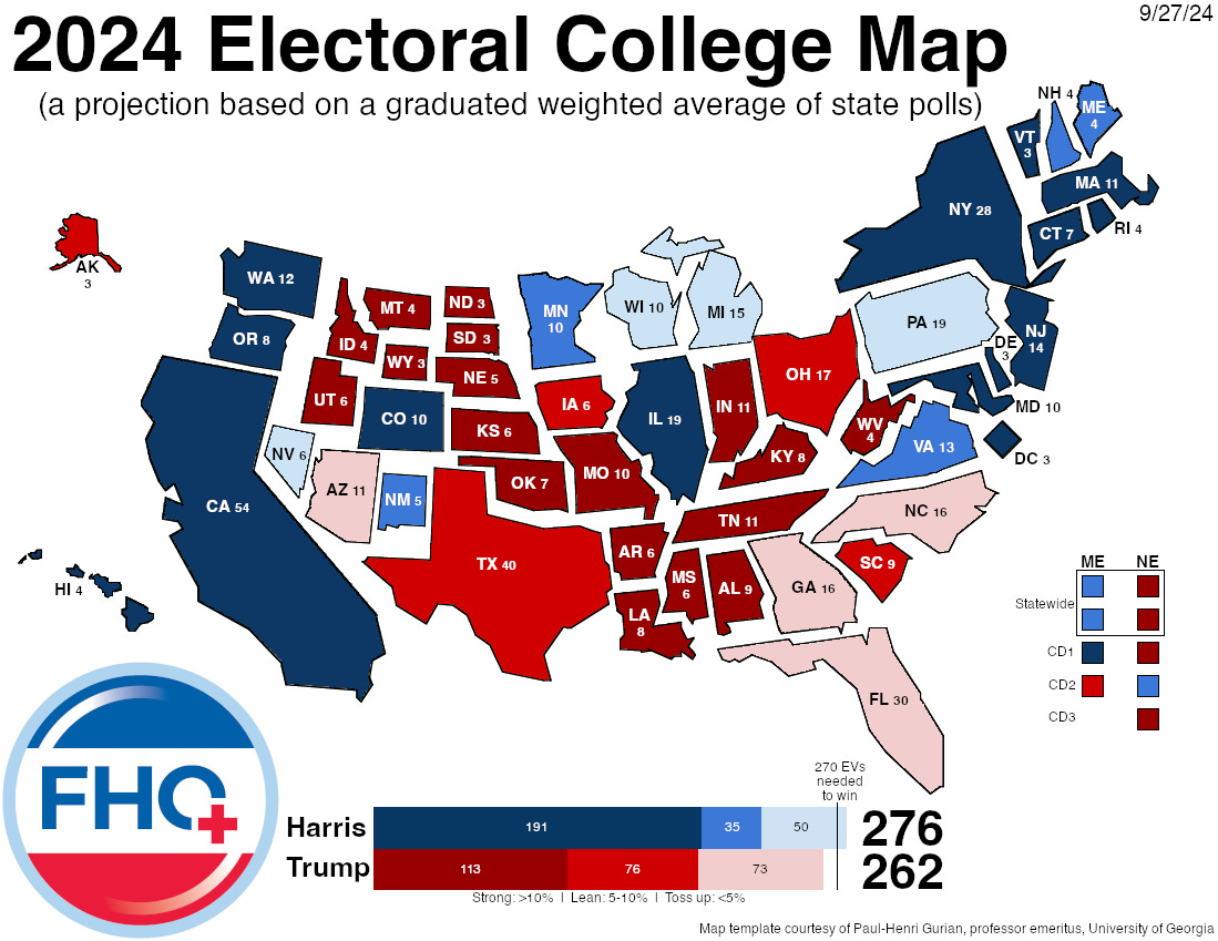 The FHQ+ Electoral College Map (9/27/24) - by Josh Putnam