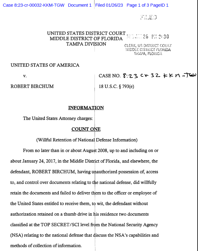 Air Force Officer, Pleads Guilty to Retaining NSA TOP SECRET/SCI Documents