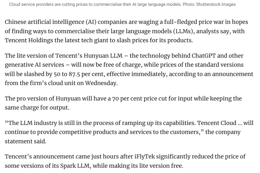 Tencent is latest Chinese tech giant to enter LLM price war, adding ...
