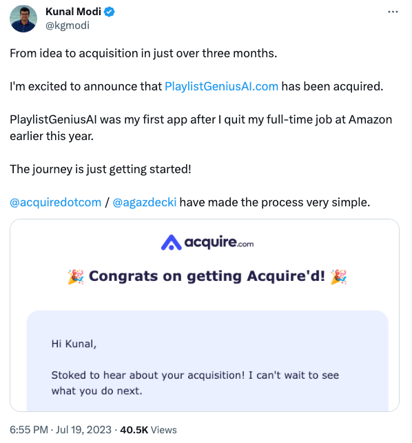 Why did I sell PlaylistGeniusAI.com? - by Kunal Modi