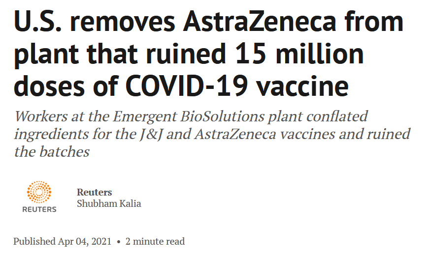 The scandal of the Astrazeneca vaccine from the Emergent Biosolutions ...