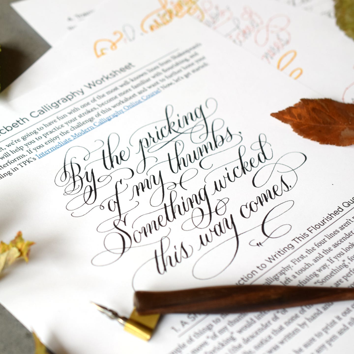 Free "Macbeth" Pointed Pen Calligraphy Flourishing Worksheet