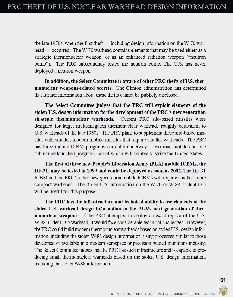 US House Of Representatives: PRC (Chinese) Theft Of U.S. Thermonuclear ...