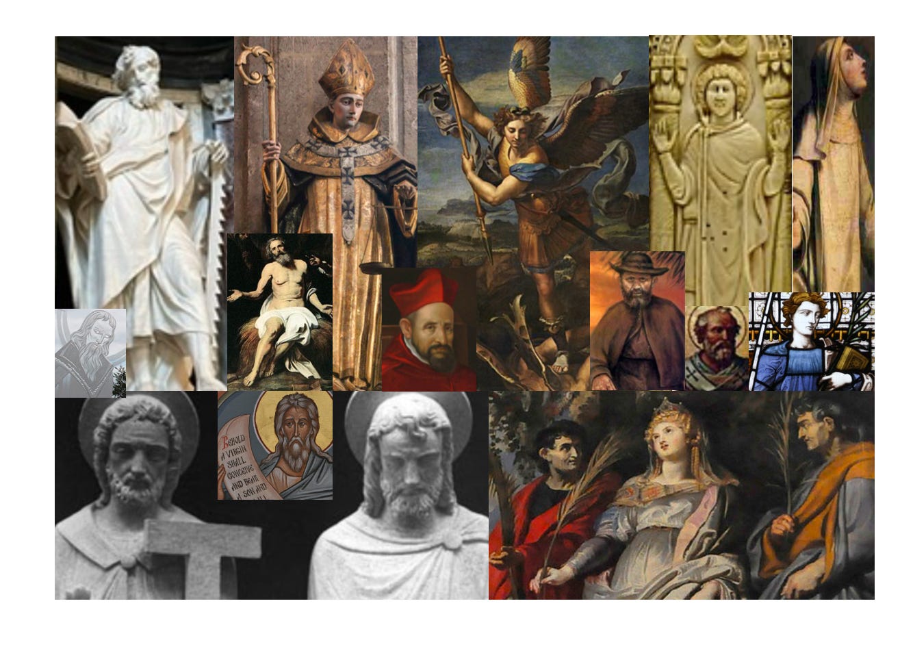 Saints: Simon& Apostles, Bellarmine, Job, Isaias, Acacius, Damien, John ...