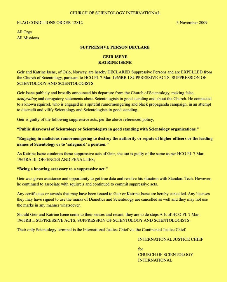 A Scientology Suppressive Person Declare Is Not Like An Excommunication