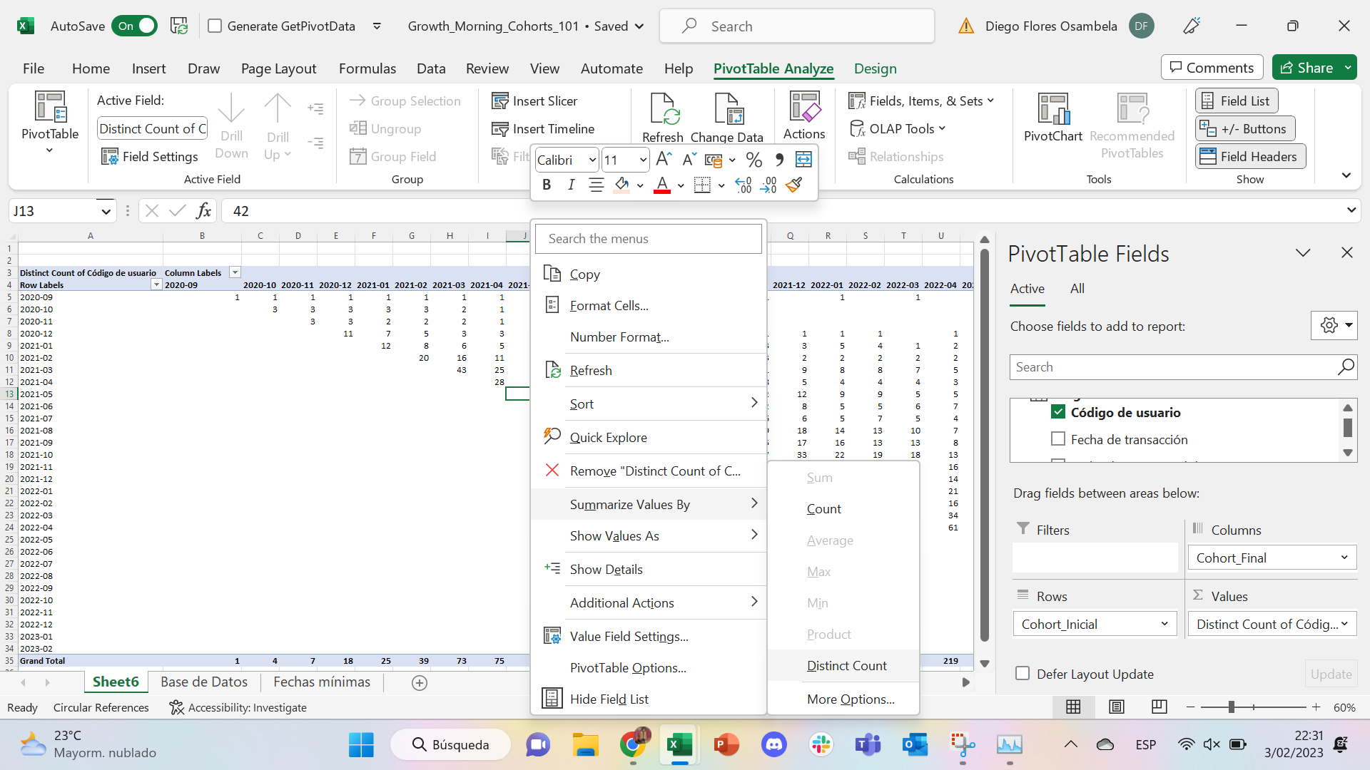 ¿Cómo armar cohorts en excel? - by Diego Flores