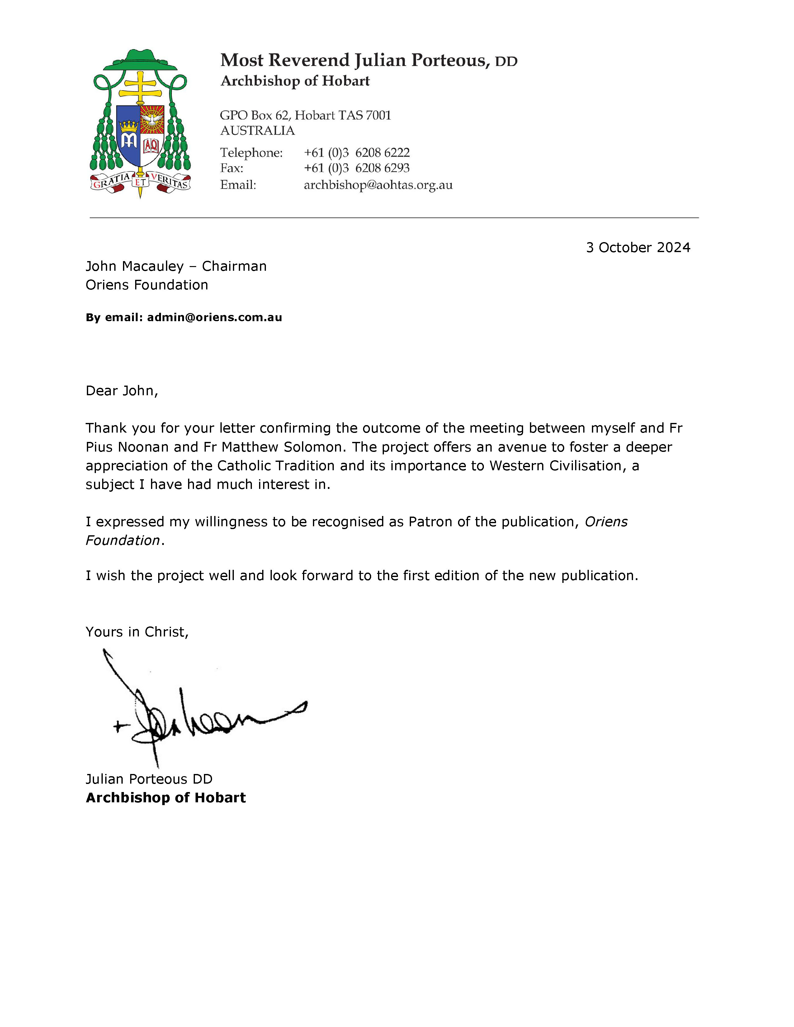 Our Patron - Oriens Journal