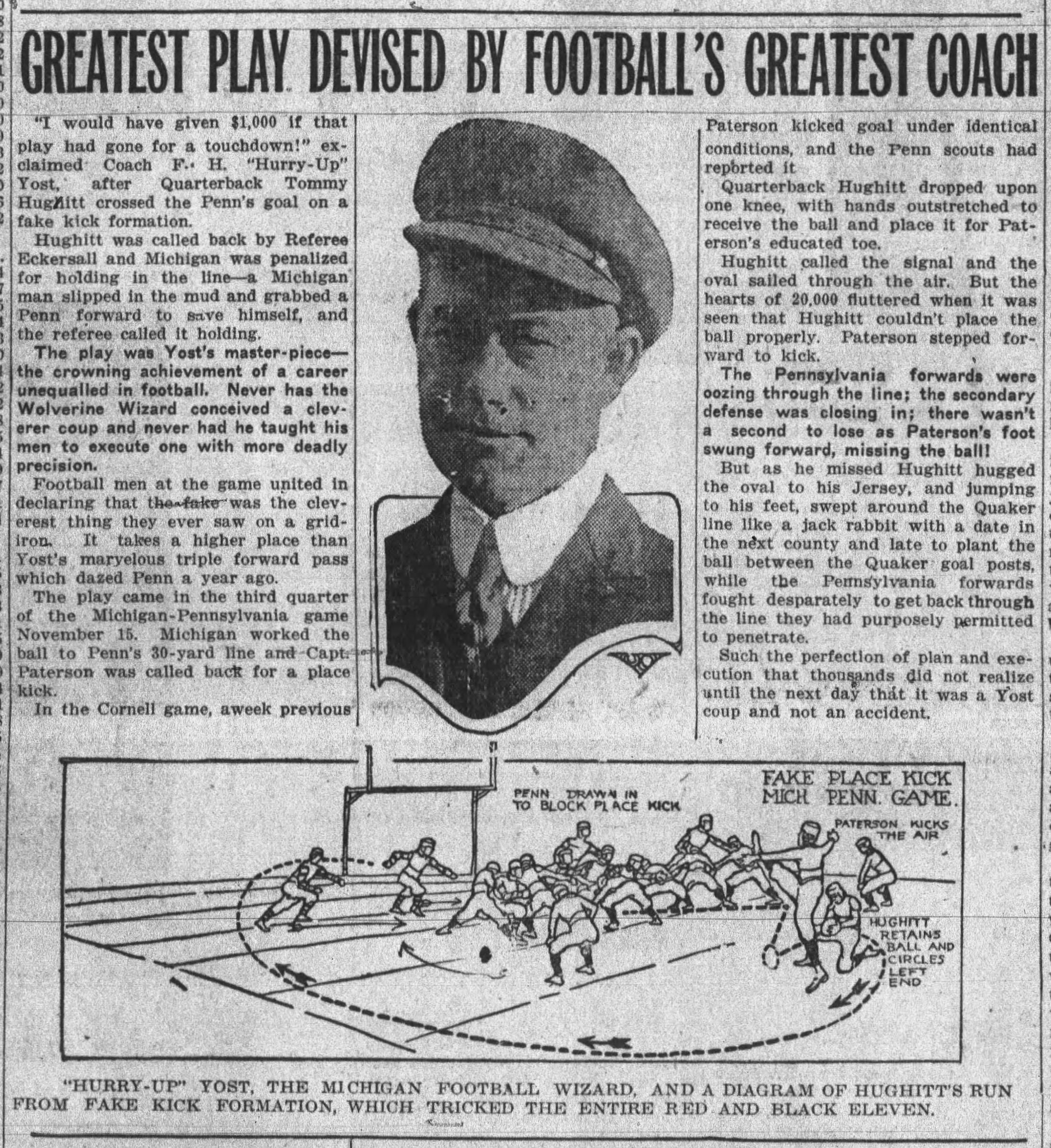 Fielding Yost and the First Fake Field Goal