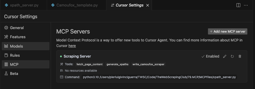 Use Cursor as web scraping assistant with MCP servers