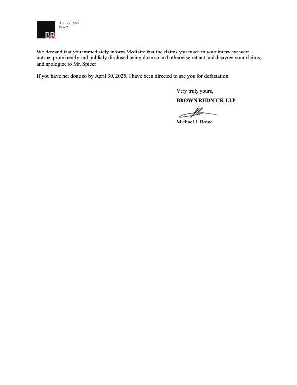 Sean Spicer is threatening to sue The Red Letter