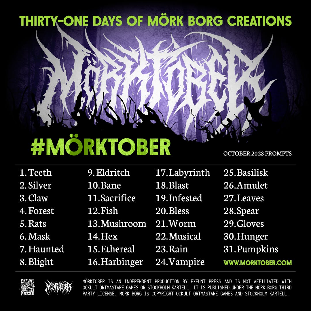 MÖRKTOBER 2023 Prompt List - by Exeunt Press - Exeunt Omnes