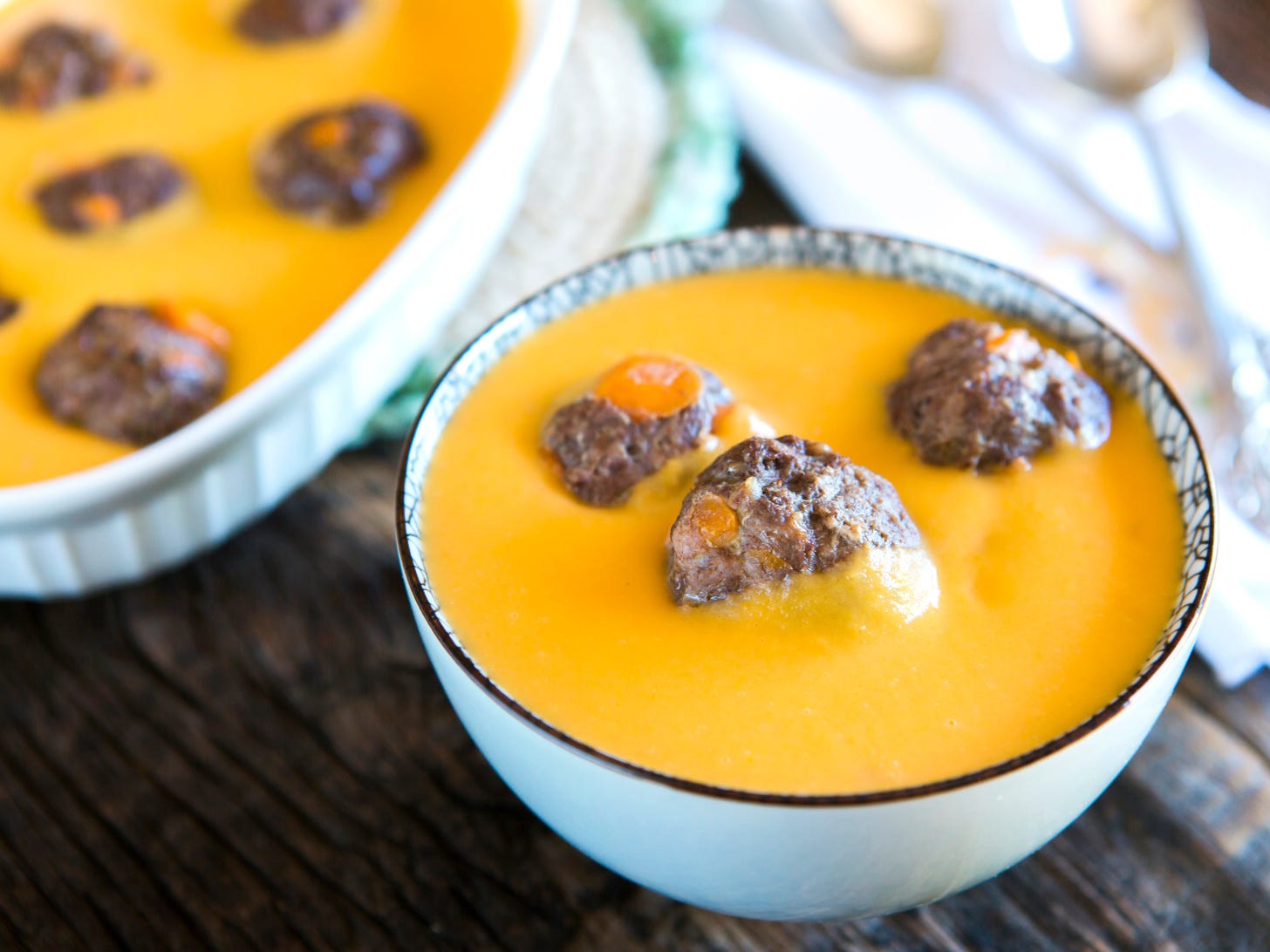 Cinnamon Meatball and Sweet Potato Soup - by Angie Alt