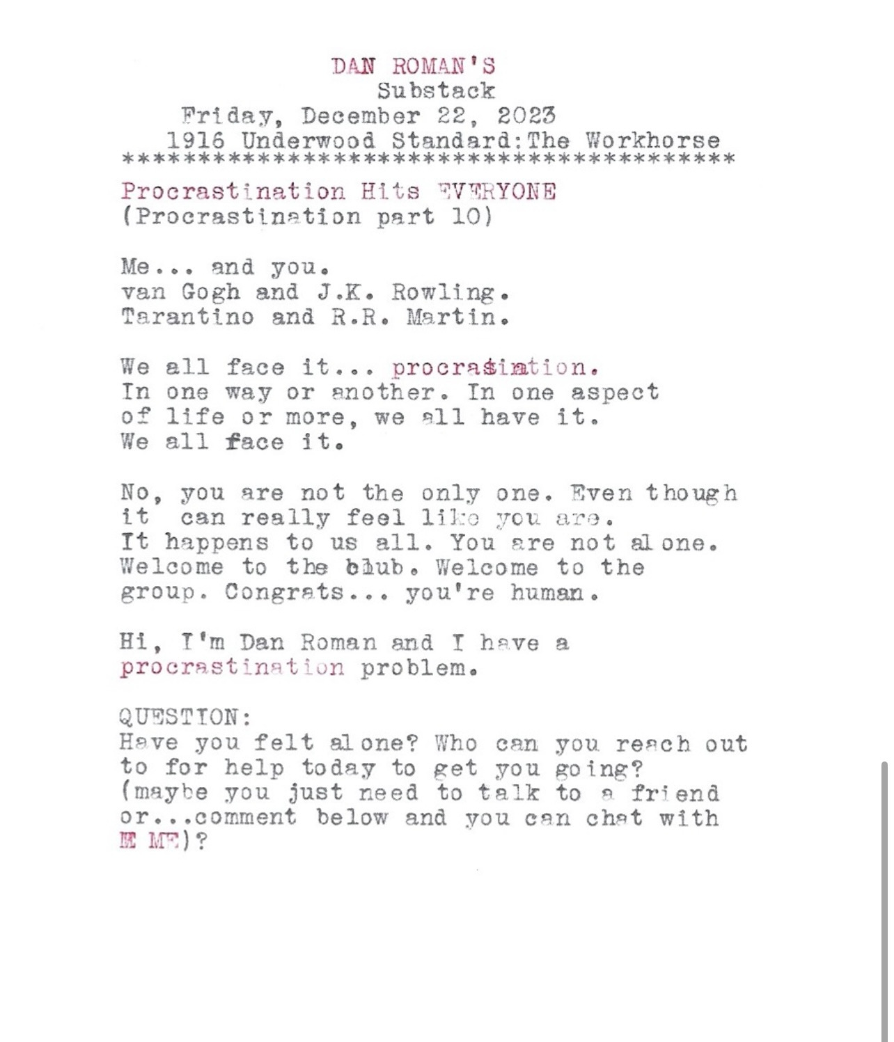 Procrastination Hits Everyone - Dan Roman's Substack