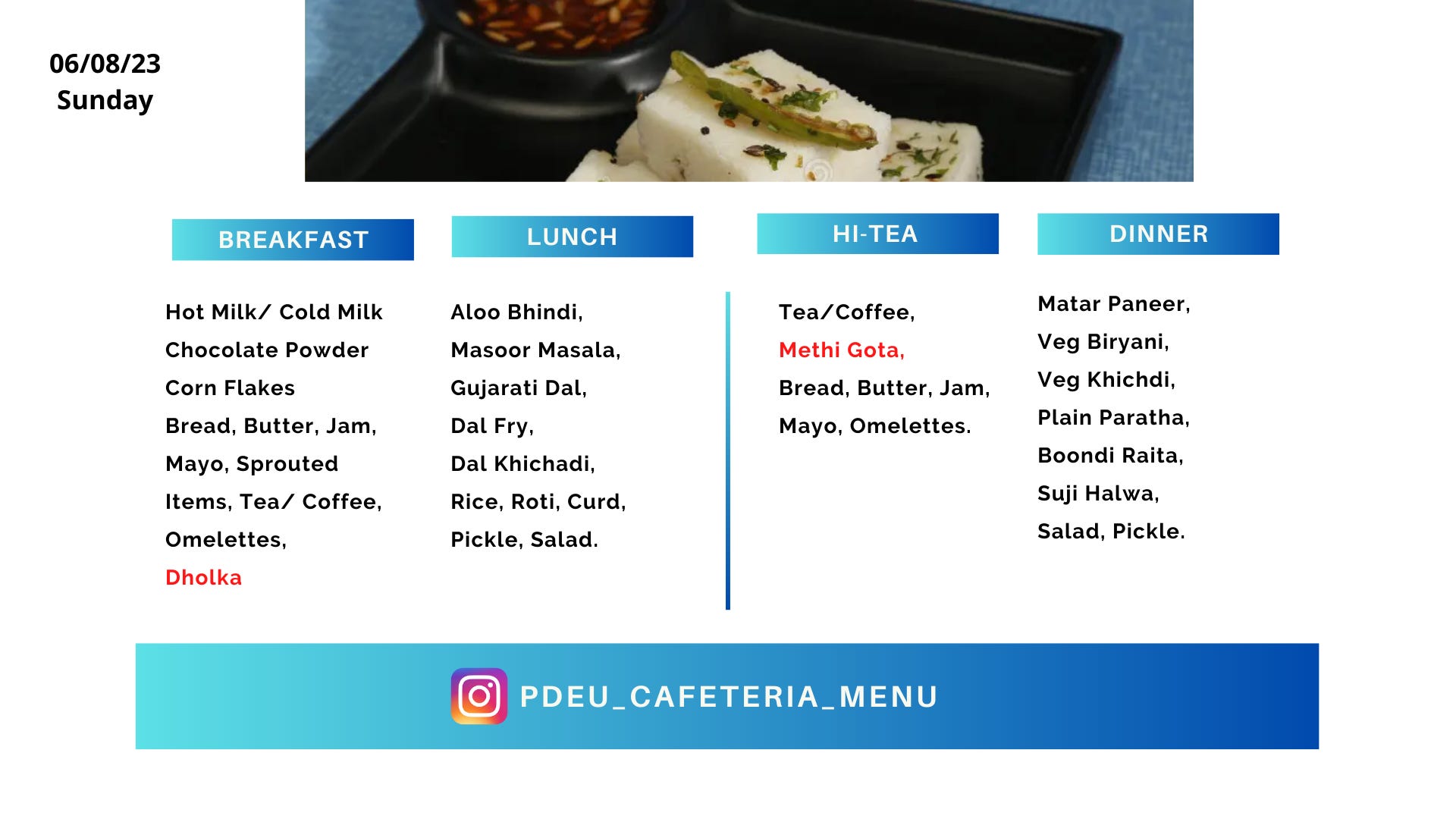 PDEU Cafeteria Menu - 06/08/2023